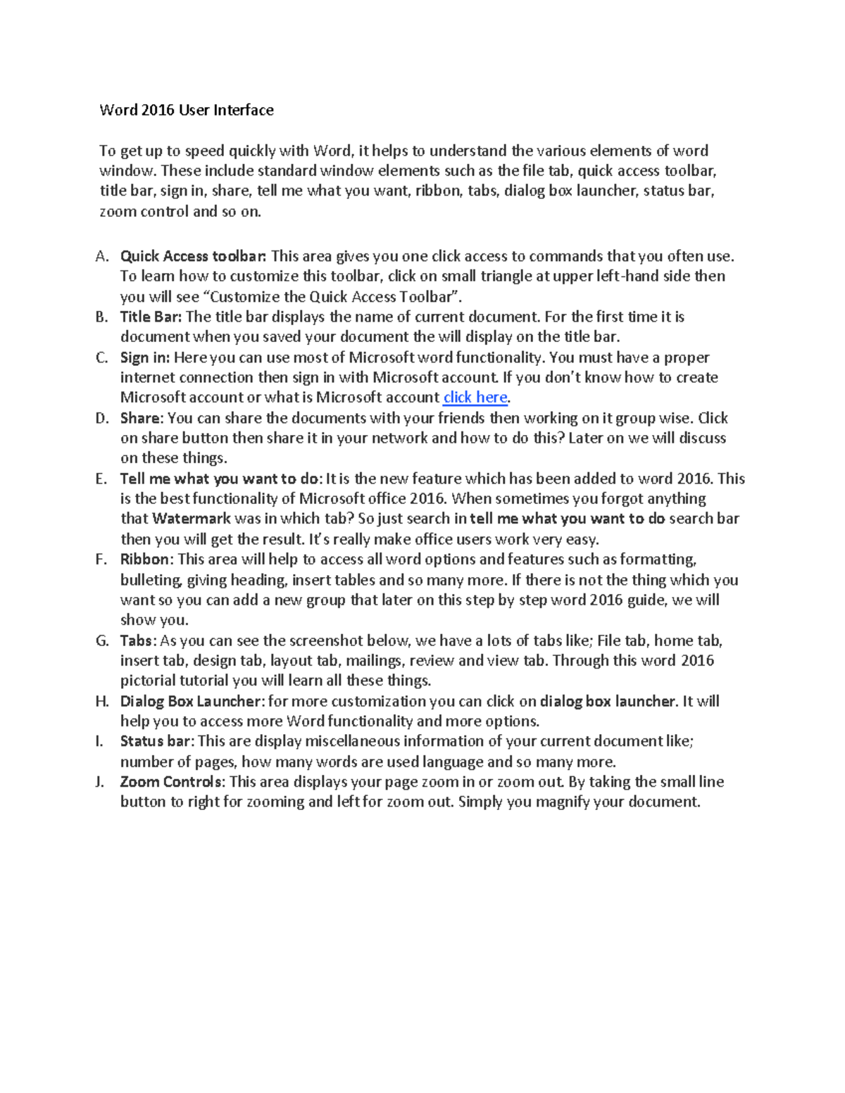 Word 2016 Basic Interface - Word 2016 User Interface To get up to speed ...