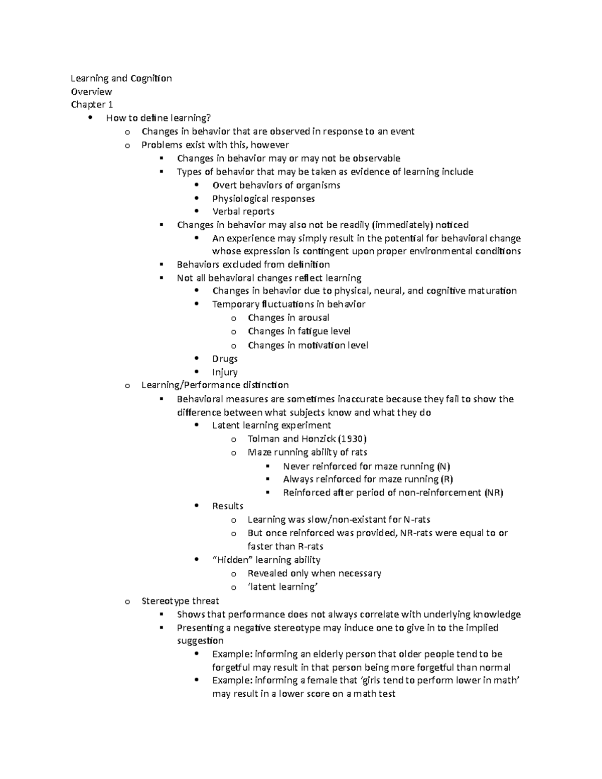 Learning And Cognition Notes Section 1 Learning And Cognition Overview Chapter 1 How To Define