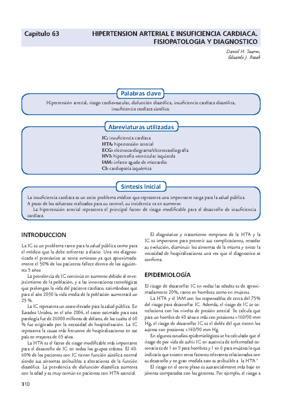 Lectura Resumen. HTA - I.C. - 310 Palabras clave Hipertensión arterial, riesgo cardiovascular ...