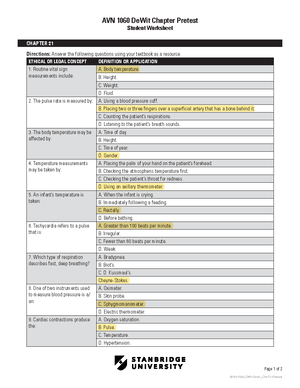 Ch. 13 pretest - AVN 1060 DeWit Chapter Pretest Student Worksheet Page ...