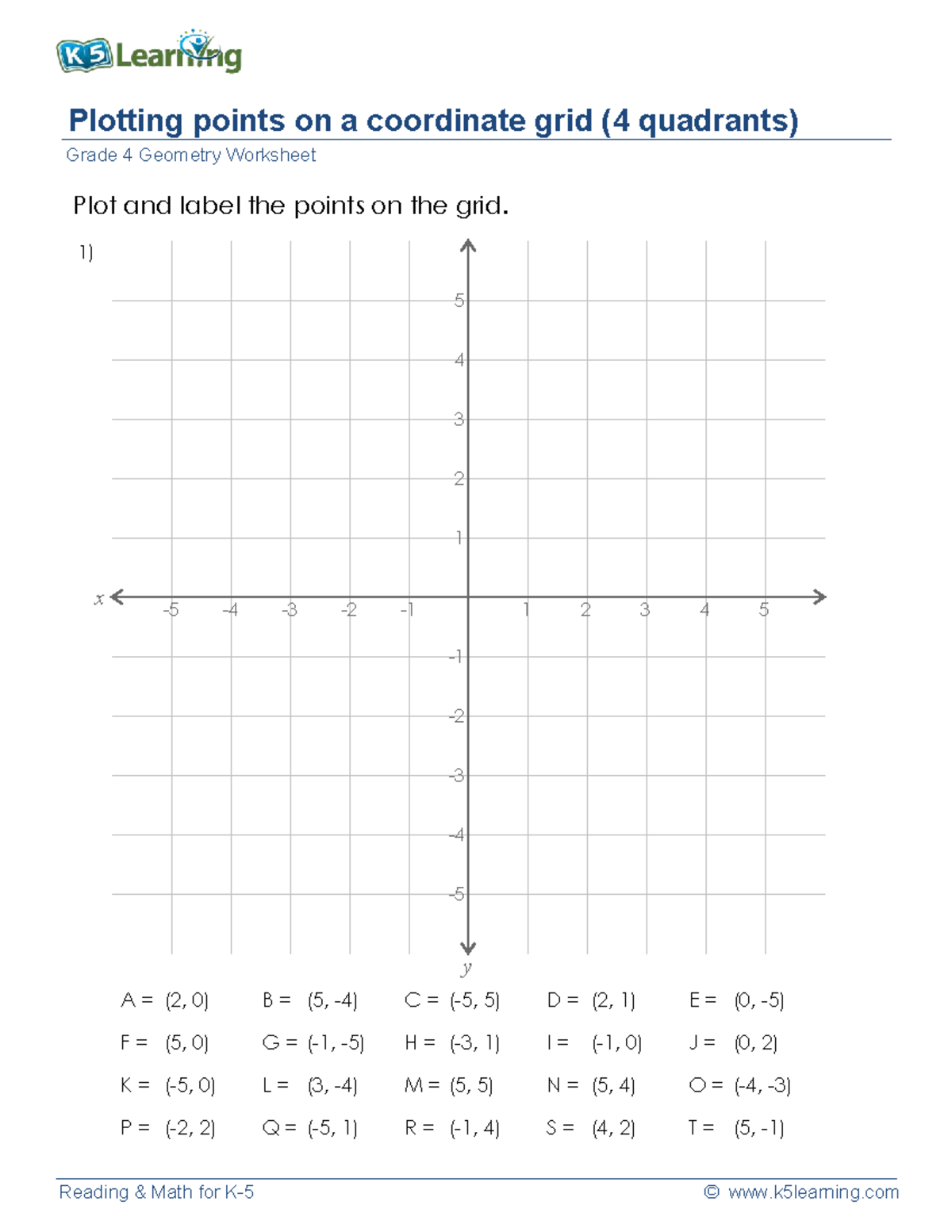 Grade 4 geometry plotting points coordinate grid 4q b - Reading & Math ...