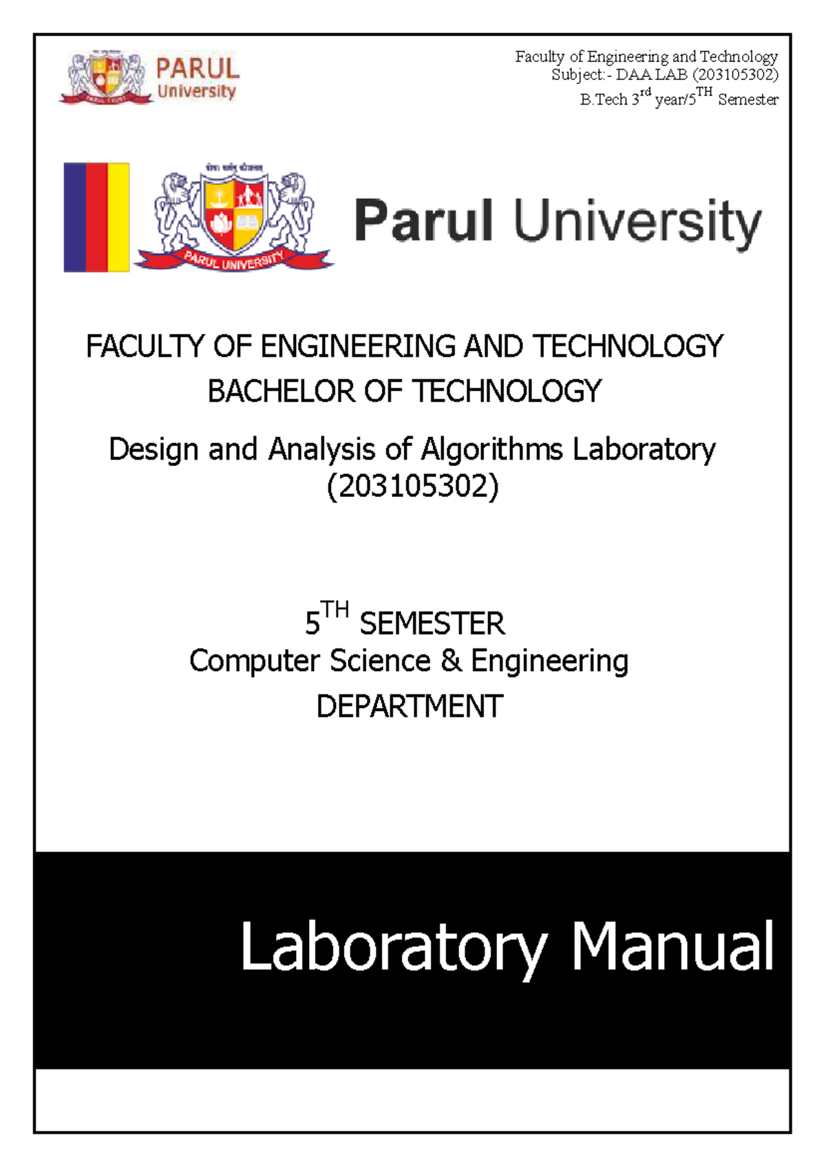 Design and analysis of algorithms - Subject:- DAA LAB (203105302) B 3rd ...