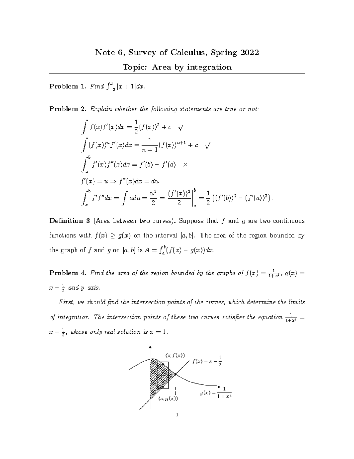 Math1606 - Volume by integration - Note 6, Survey of Calculus, Spring ...