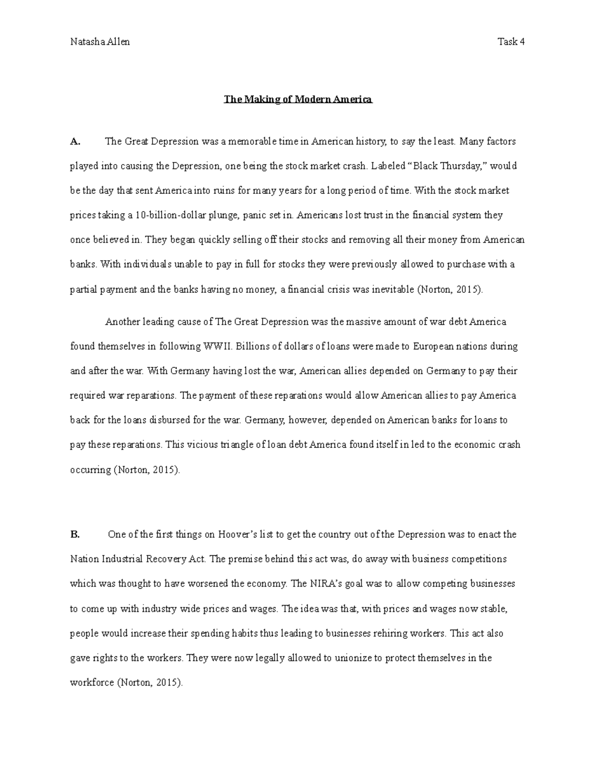 Task 4 - Passed - The Making of Modern America A. The Great Depression ...