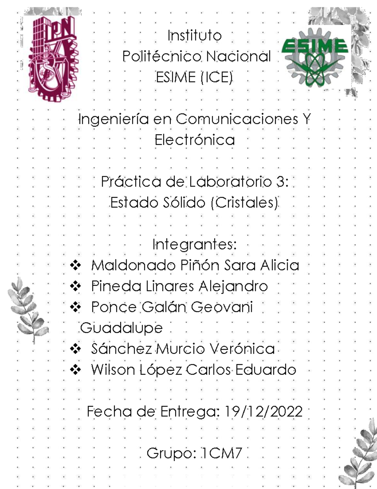 Portada - Práctica No.3 Estado Sólido (Cristales) - Instituto ...
