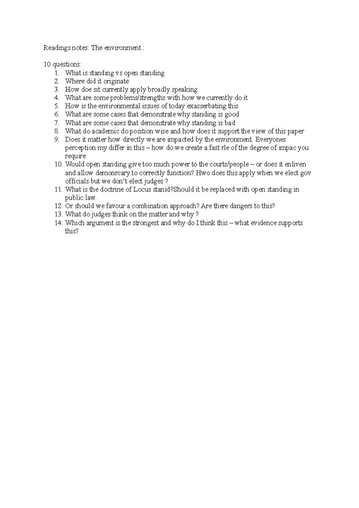 Readings notes - What is standing vs open standing 2. Where did it ...