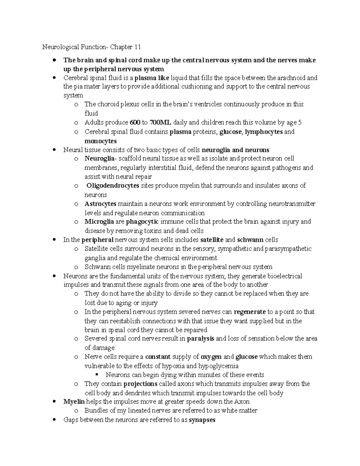 Neurological Function Patho - Neurological Function- Chapter 11 The brain and spinal cord make ...