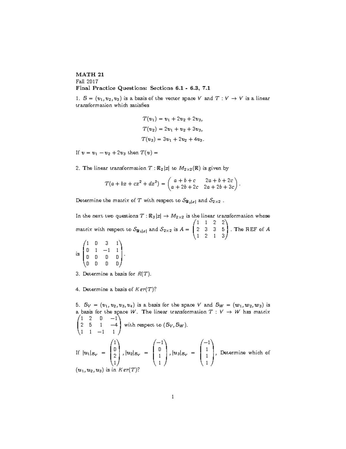 Final Practice Questions - MATH 21 Fall 2017 Final Practice Questions ...