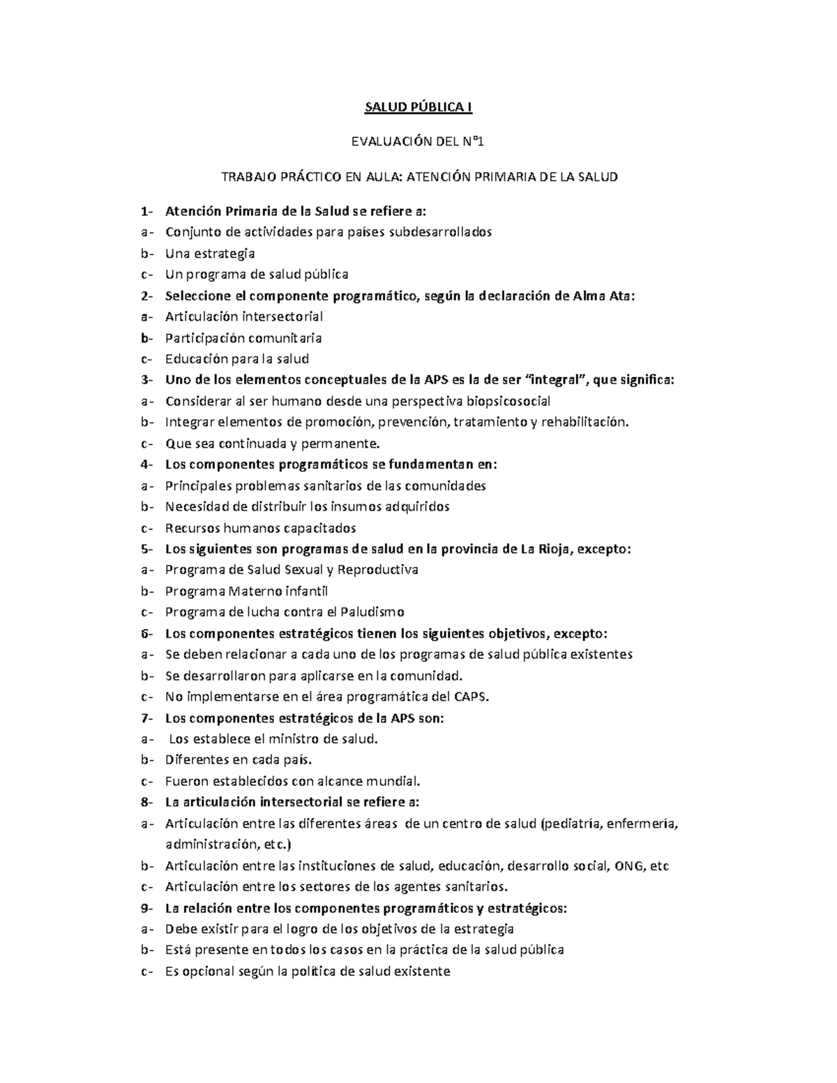Salud Pública I . TP N°1 - Primer tp de sp 1 comision profesora varas - SALUD P⁄BLICA I EVALUACI ...