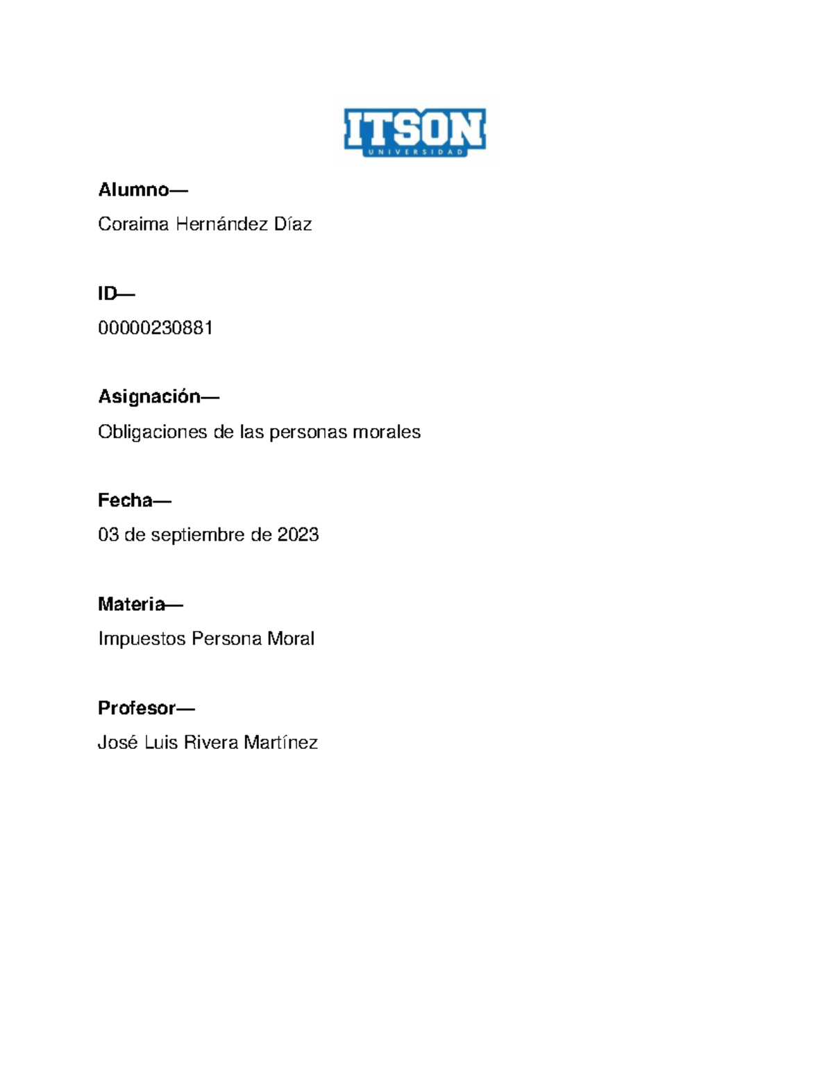 Obligaciones de las personas morales - Alumno— Coraima Hernández Díaz ...