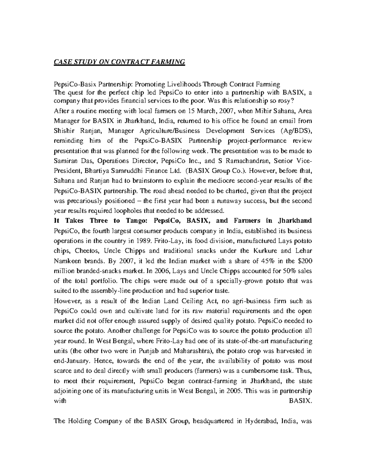Contract Farming Using Case CASE STUDY ON CONTRACT FARMING PepsiCo contract-farming-using-case-case-study-on-contract-farming-pepsico
