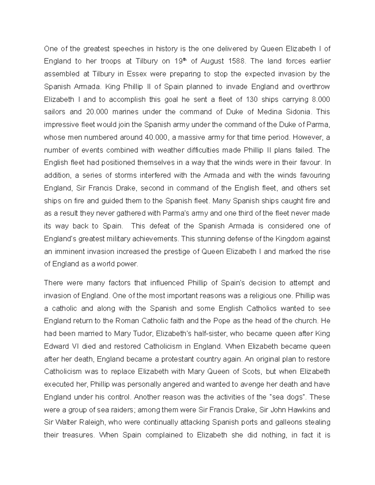 PEC Elizabeth I against Spanish Armada - One of the greatest speeches ...