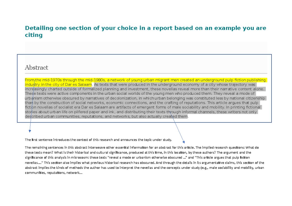 Detailing one section of your choice in a report based on an example ...