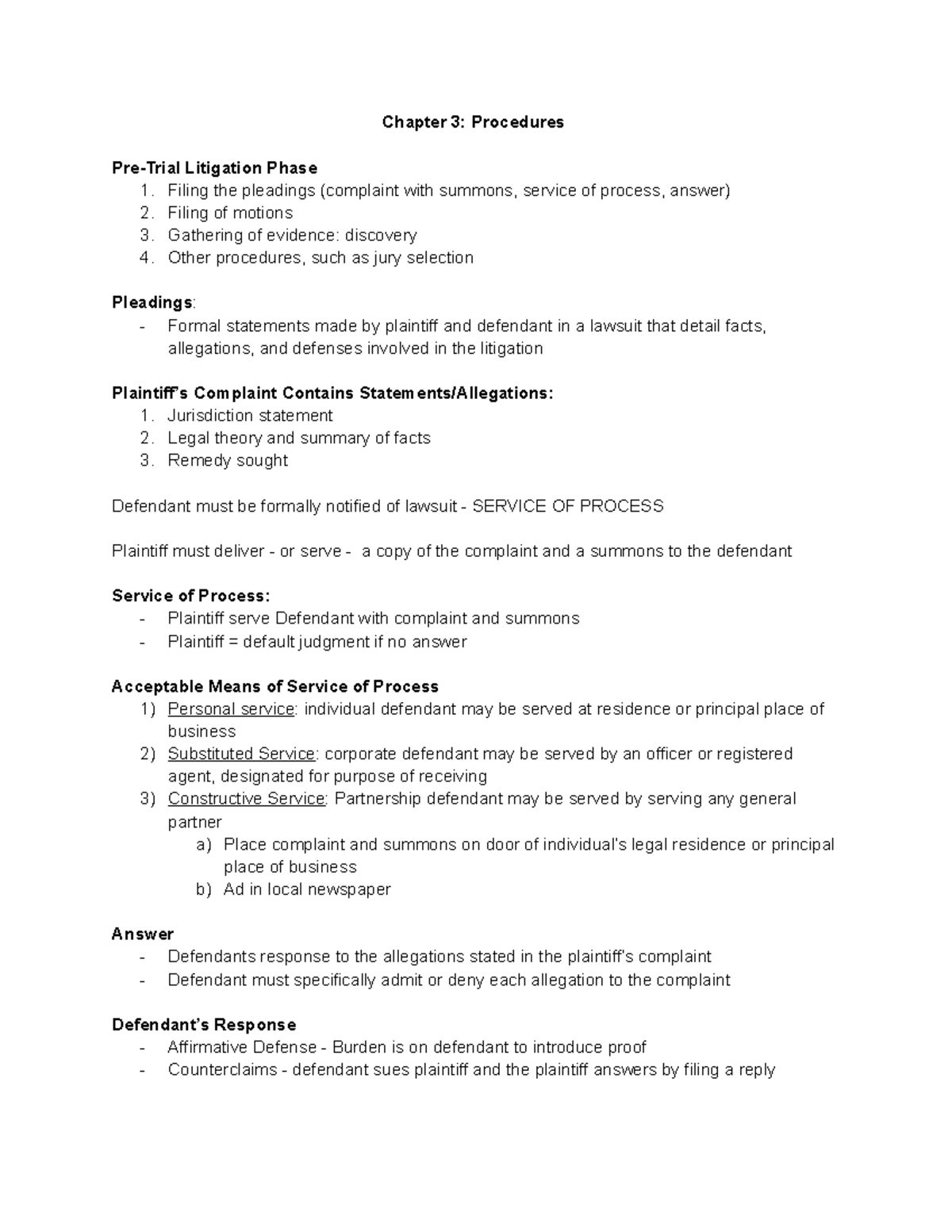 Chapter 3 Procedures - Chapter 3: Procedures Pre-Trial Litigation Phase ...
