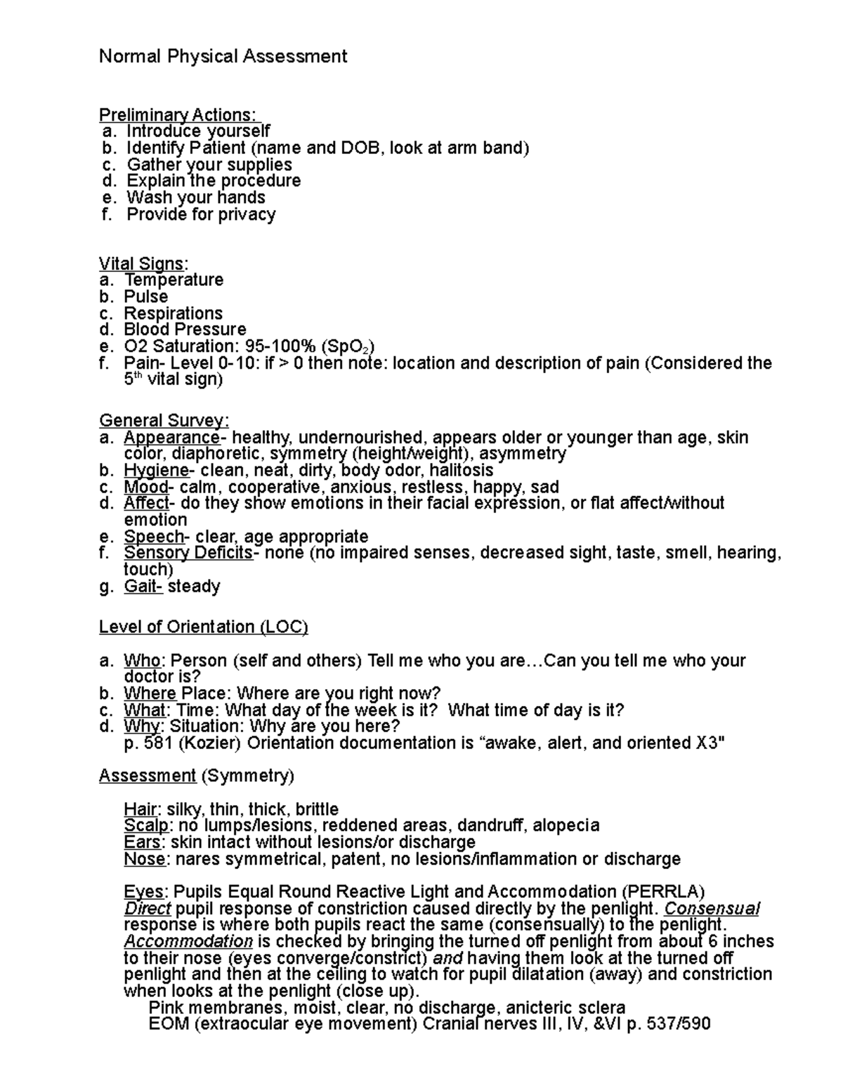 Physical Assessment Guide - Normal Physical Assessment Preliminary ...