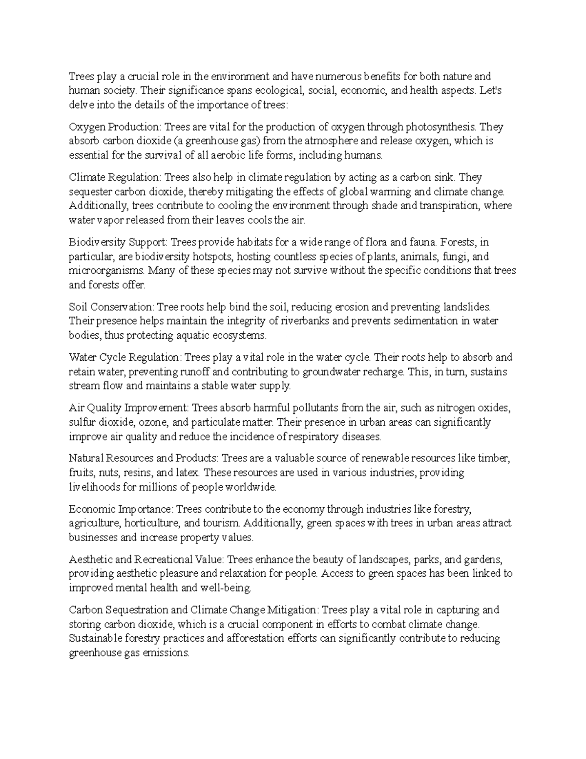 Trees role - good - Trees play a crucial role in the environment and ...