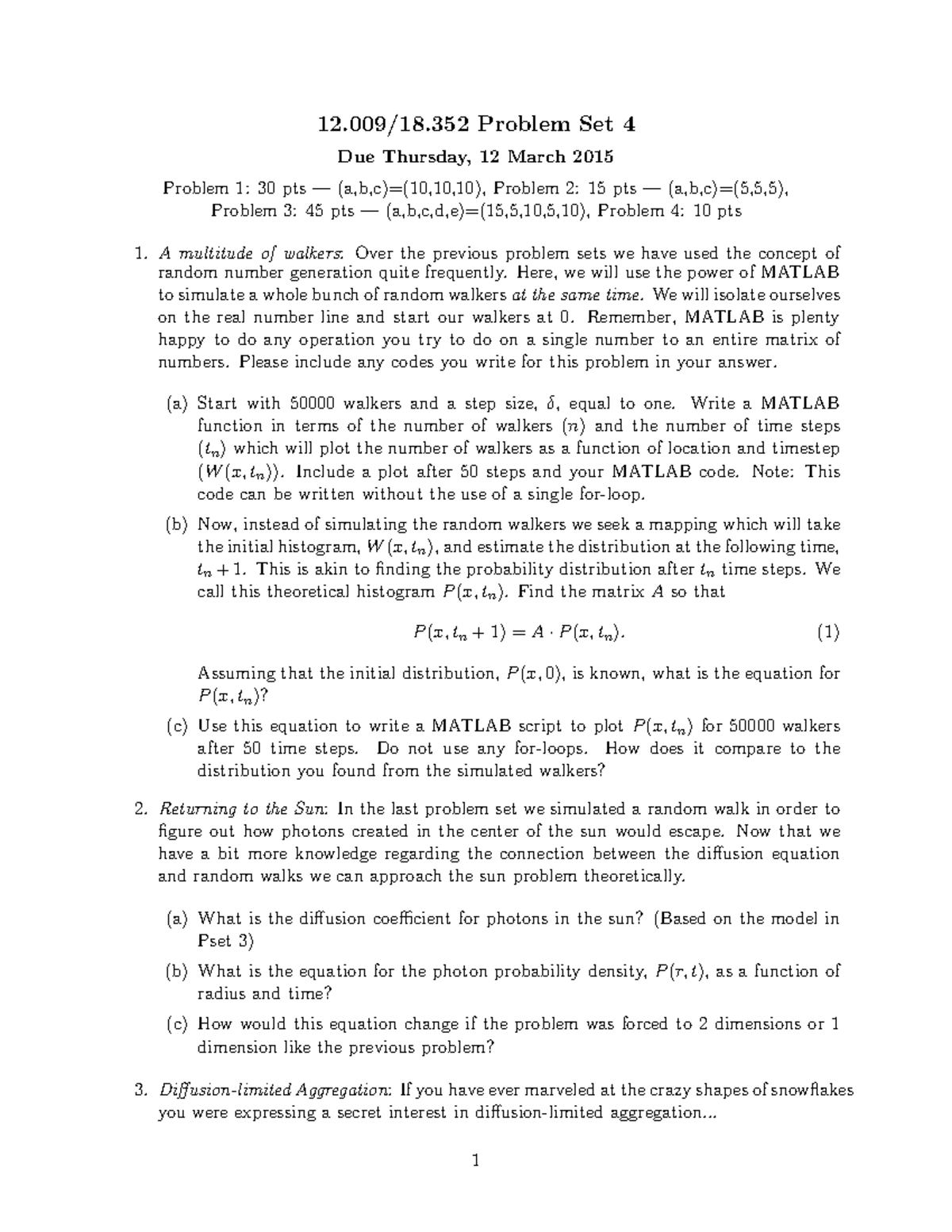 Seminar assignments - Problem set 4 - 5 - Problem Set 4 Due Thursday ...