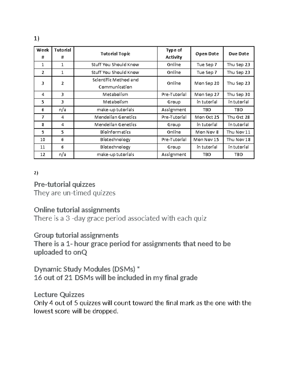 Tutorial One - Week # Tutorial # Tutorial Topic Type of Activity Open ...