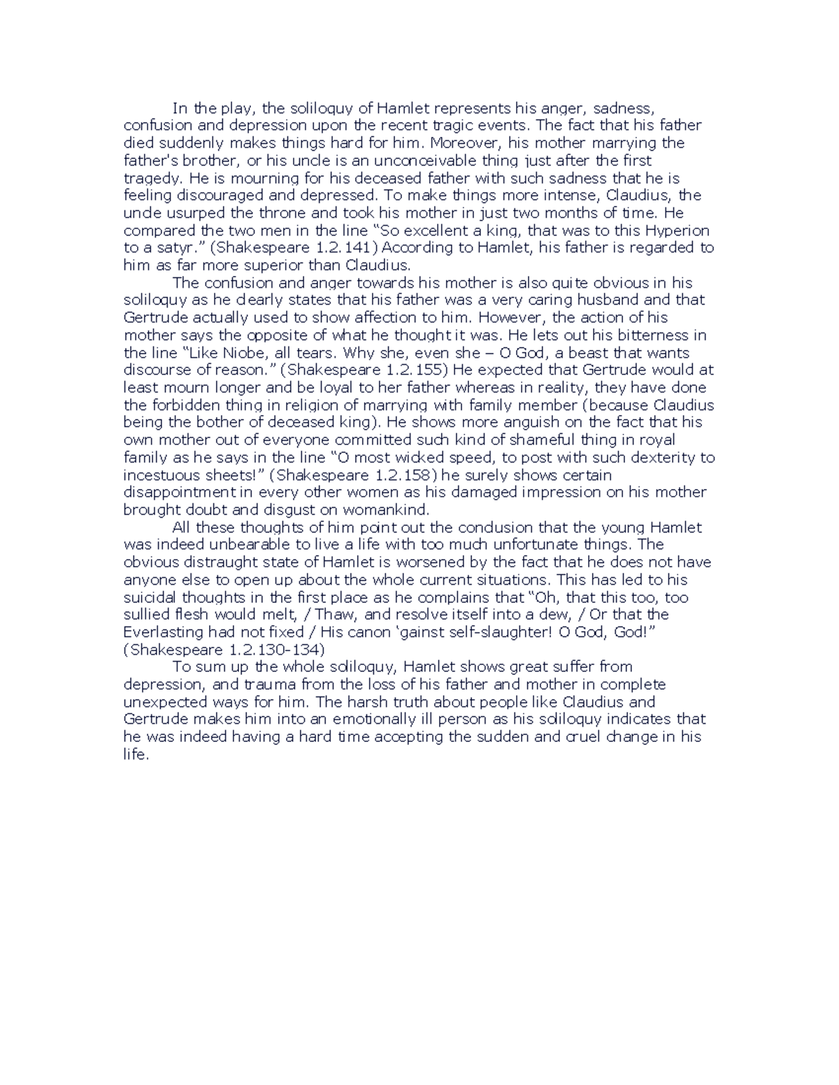 Unit-4 A3 - Hamlet essay - In the play, the soliloquy of Hamlet ...