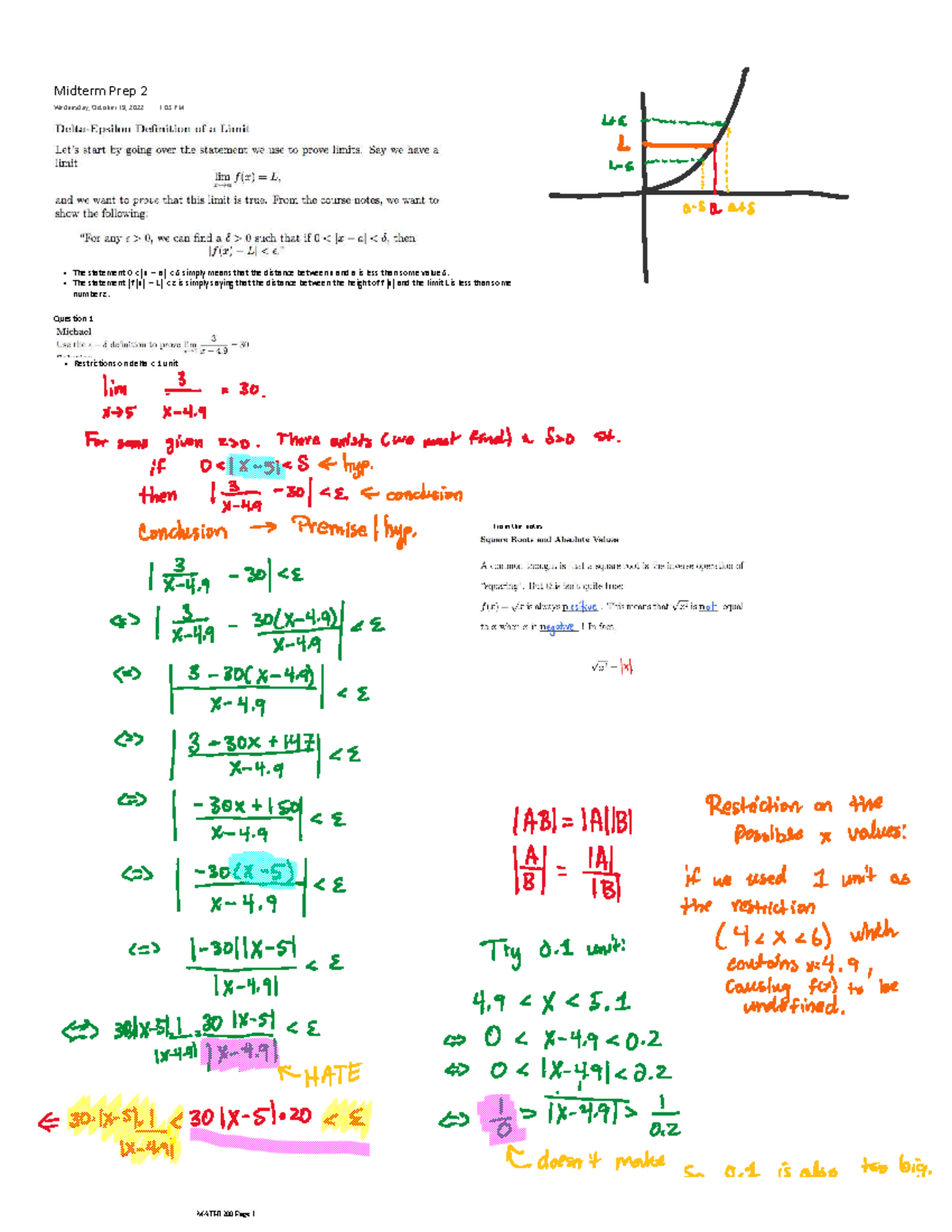 Math 1200 Midterm Prep Notes - • The statement 0