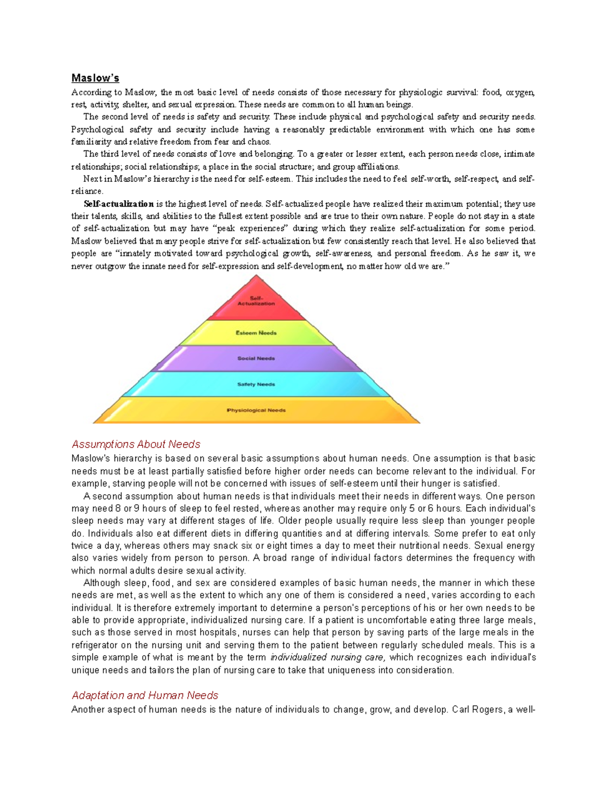 2602 Midterm Study Guide - Maslow’s According to Maslow, the most basic ...