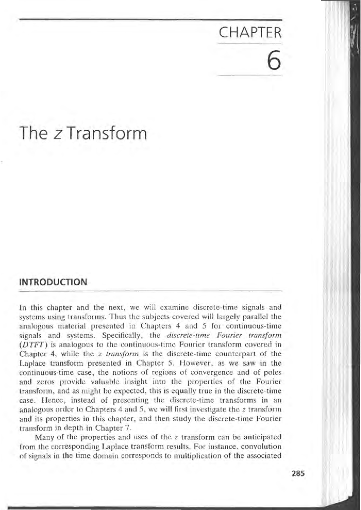 The Z transform - ####### CHAPTER 6 The z Transform INTRODUCTION In this chapter and the next ...