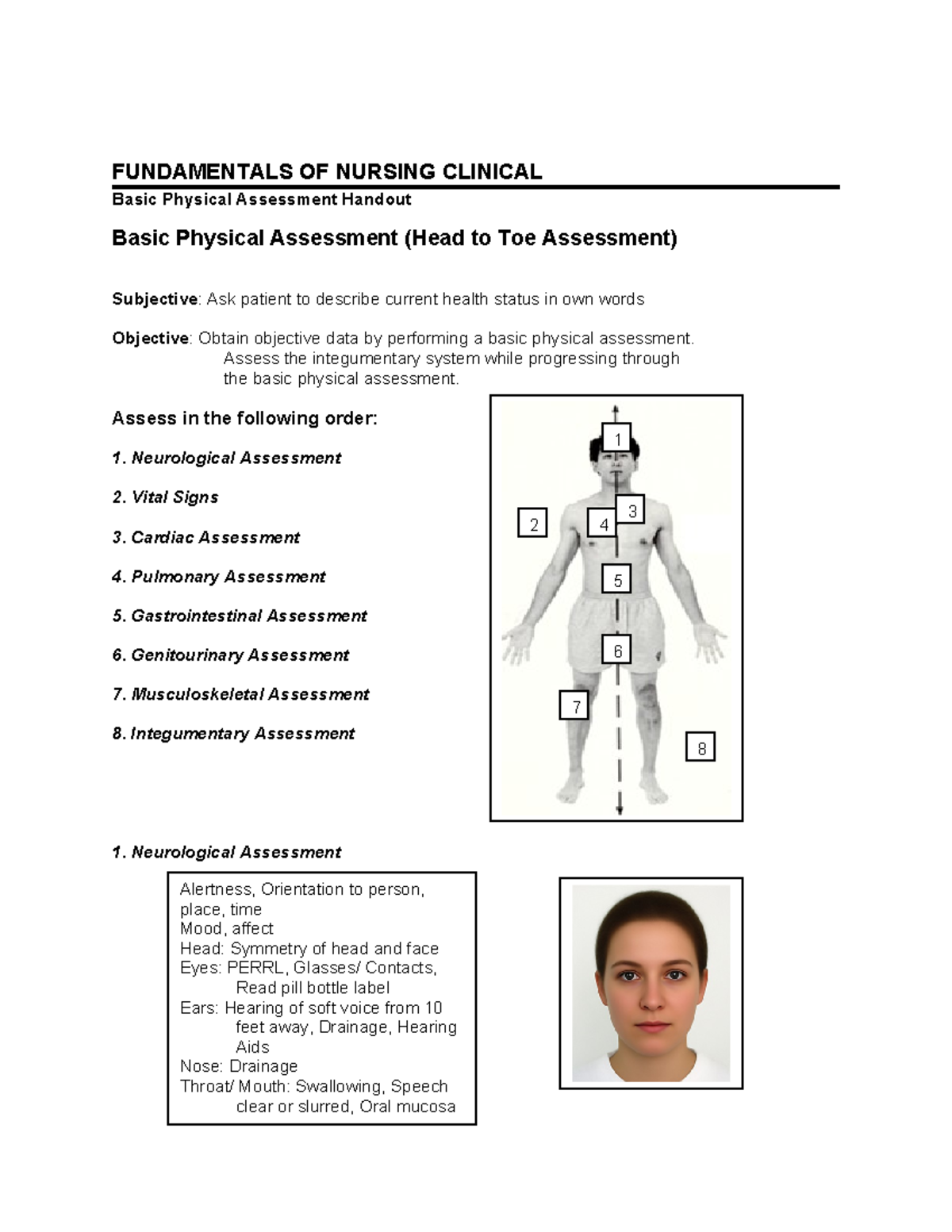 Head to Toe Assessment tool - FUNDAMENTALS OF NURSING CLINICAL Basic ...