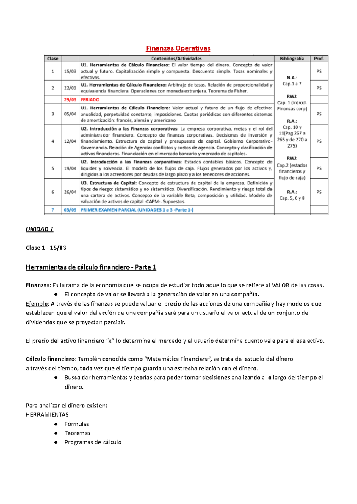 Finanzas Operativas Resumen completo - Finanzas Operativas UNIDAD 1 ...