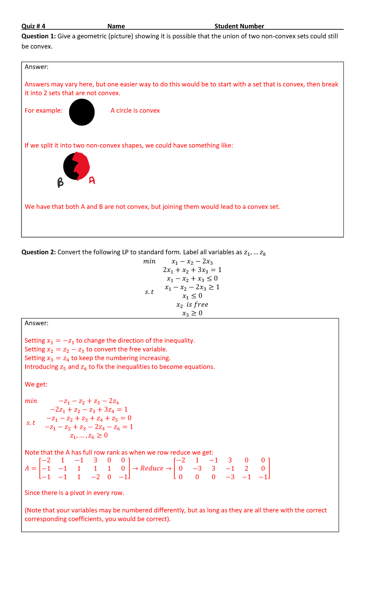Quiz 4 - Solutions - Past Quiz - Quiz # 4 Name Student Number Question 1: Give a geometric ...