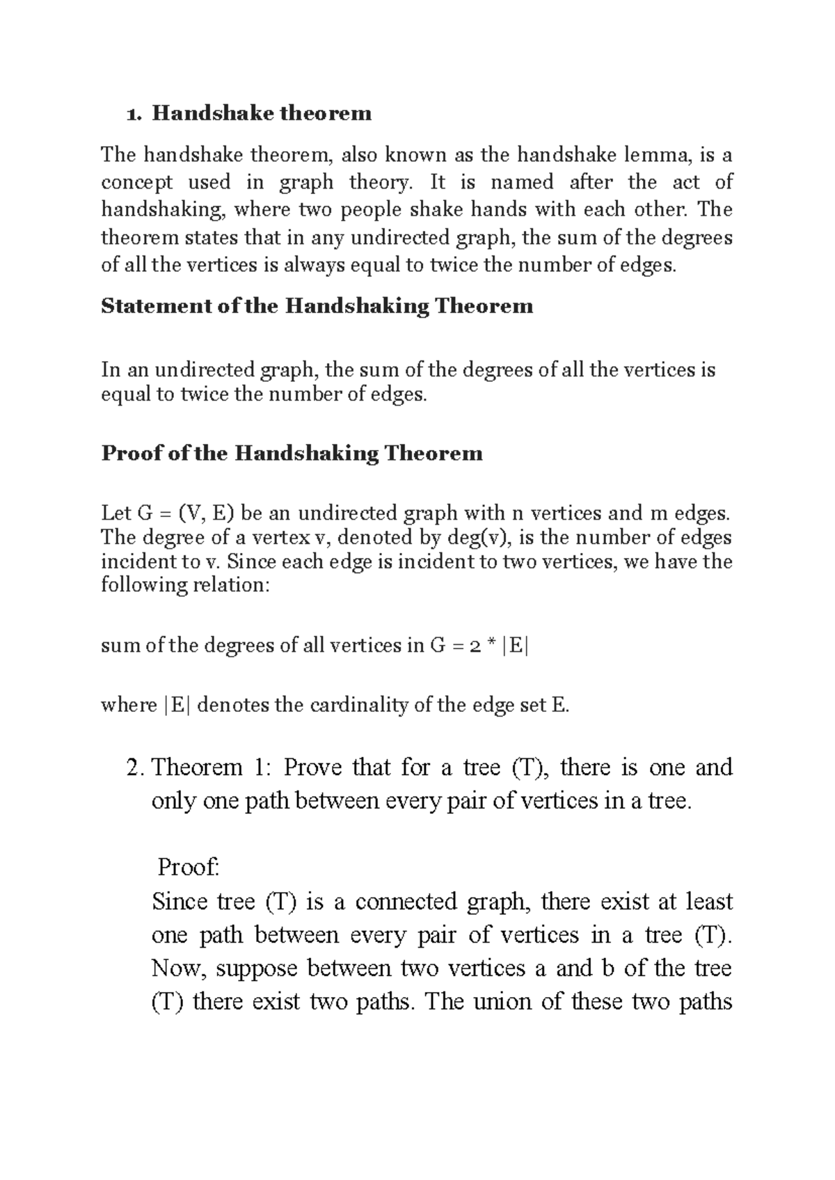 Handshake theorem - BCA - 1. Handshake theorem The handshake theorem, also known as the ...