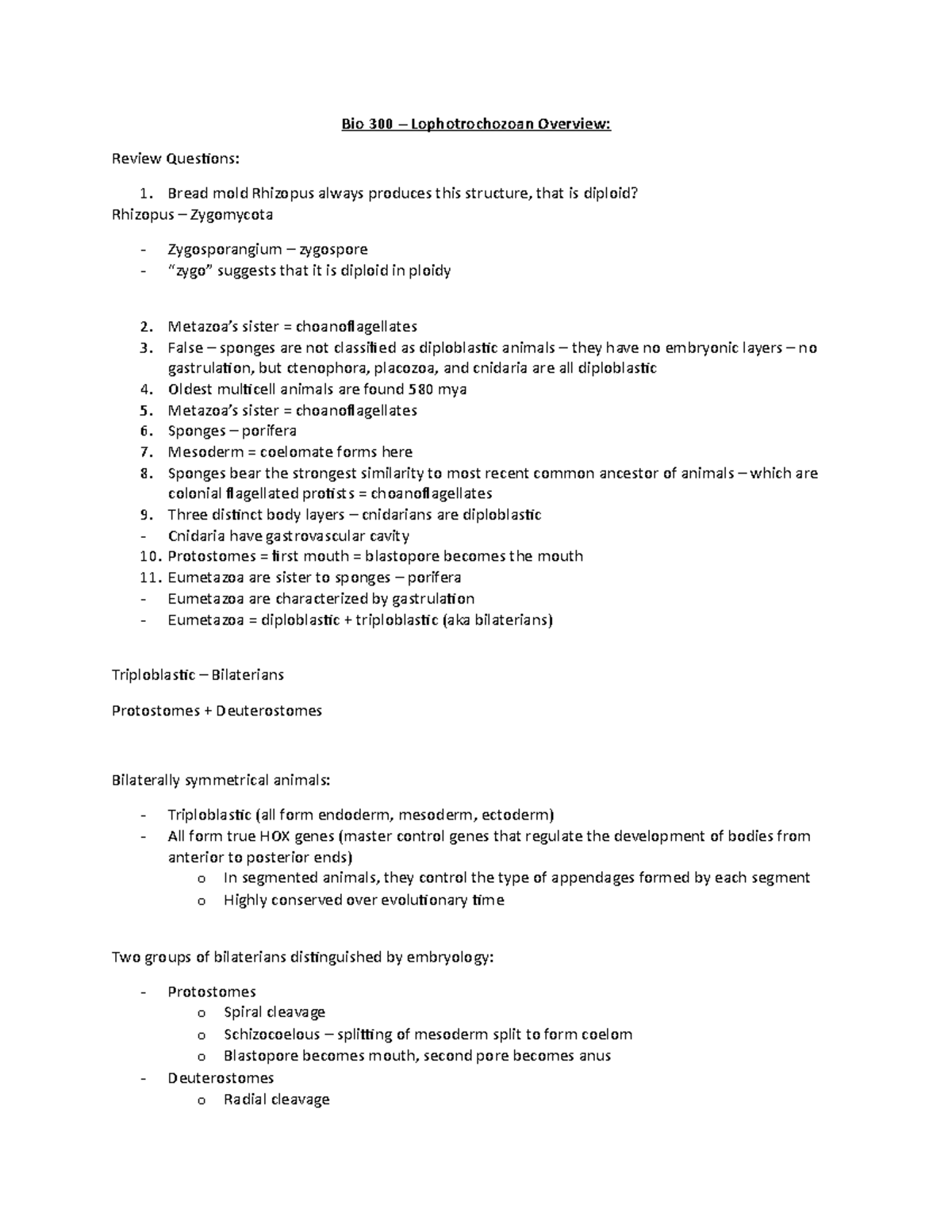 Bio 300 – Lophotrochozoan Overview - Bio 300 – Lophotrochozoan Overview ...