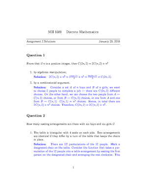 Tutorial 5 Solution - Discrete Mathematics Assign - Mh 1301 Discrete