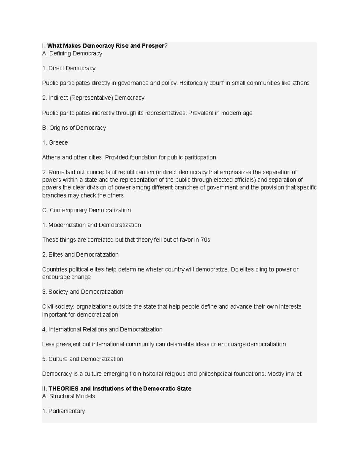 Poli sci chapter 6 outline - I. What Makes Democracy Rise and Prosper ...