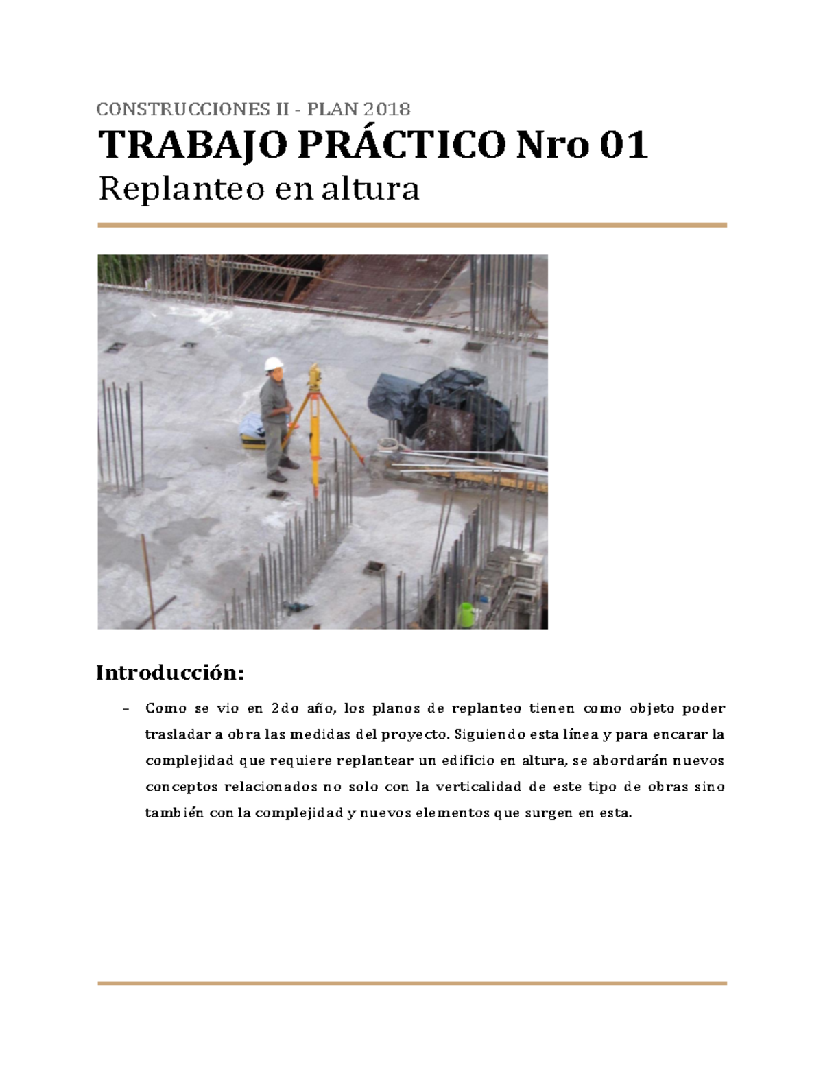 Tp1 replanteo - constru - CONSTRUCCIONES II - PLAN 2018 TRABAJO ...
