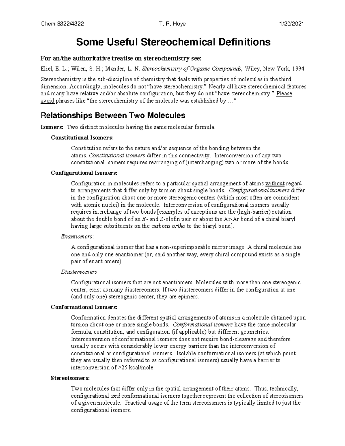 W1 Stereochem Definitions S 21——Defining key stereochemical terms in ...