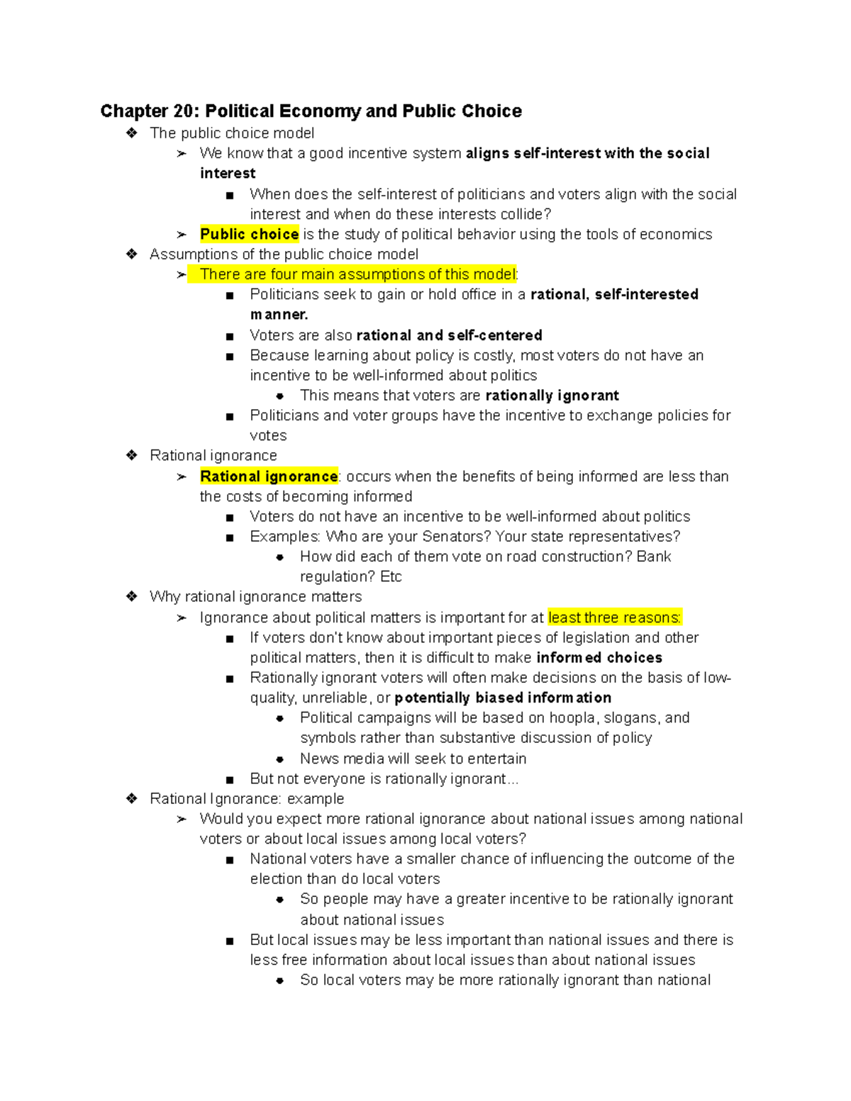 Econ Section 4 Lecture Notes - Chapter 20: Political Economy and Public ...