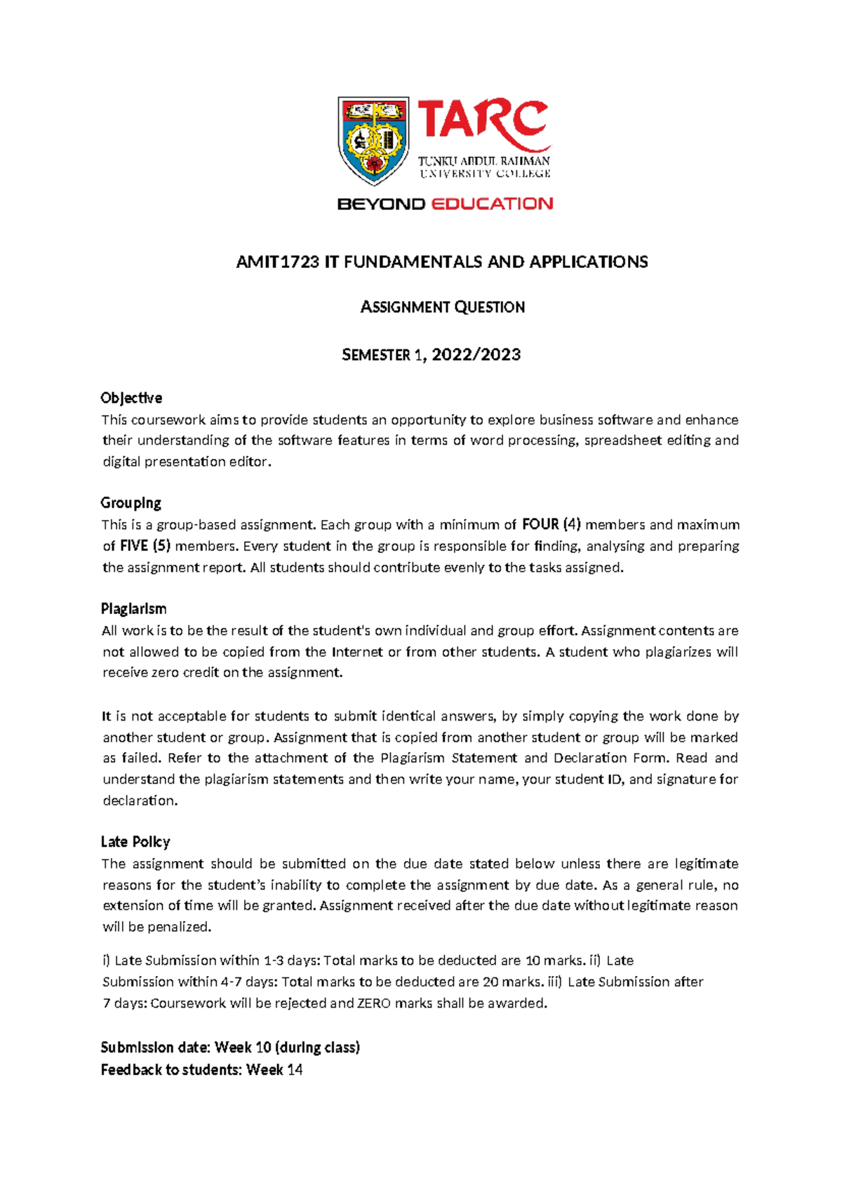 IT Fundamental & Application Assignment - AMIT1723 IT FUNDAMENTALS AND APPLICATIONS ASSIGNMENT ...