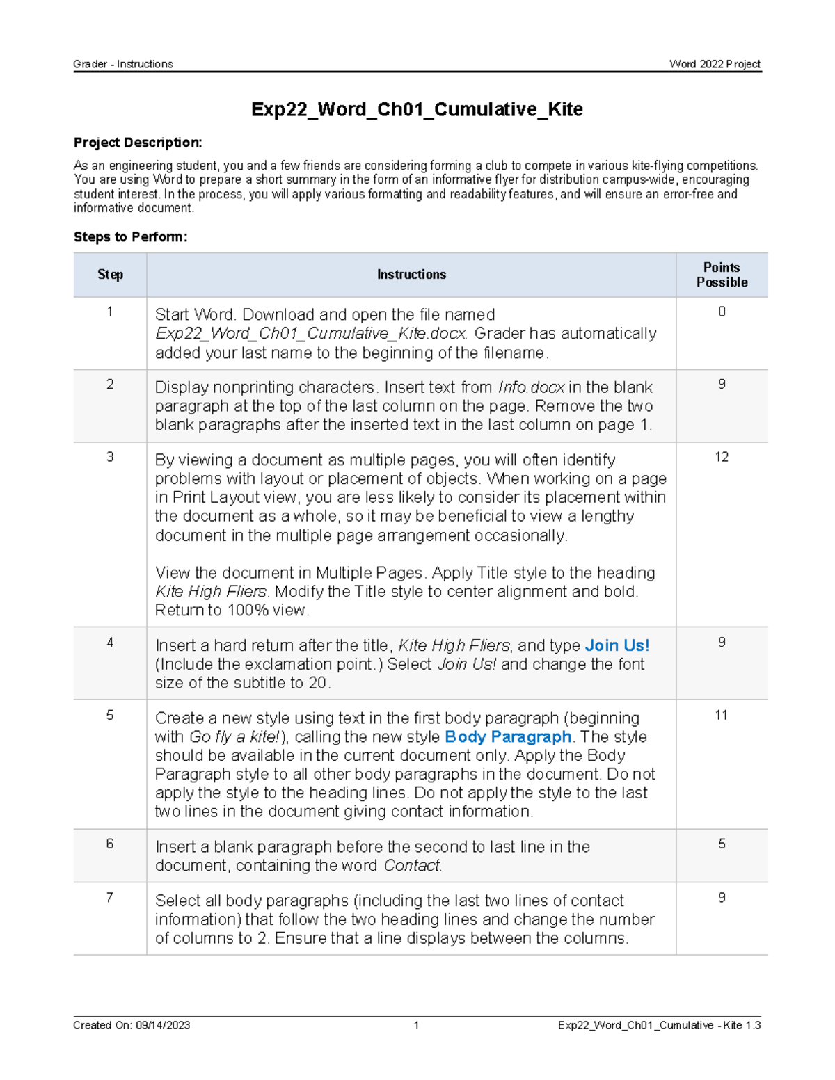 Exp22 Word Ch01 Cumulative Kite Instructions - Grader - Instructions Word 2022 Project - Studocu