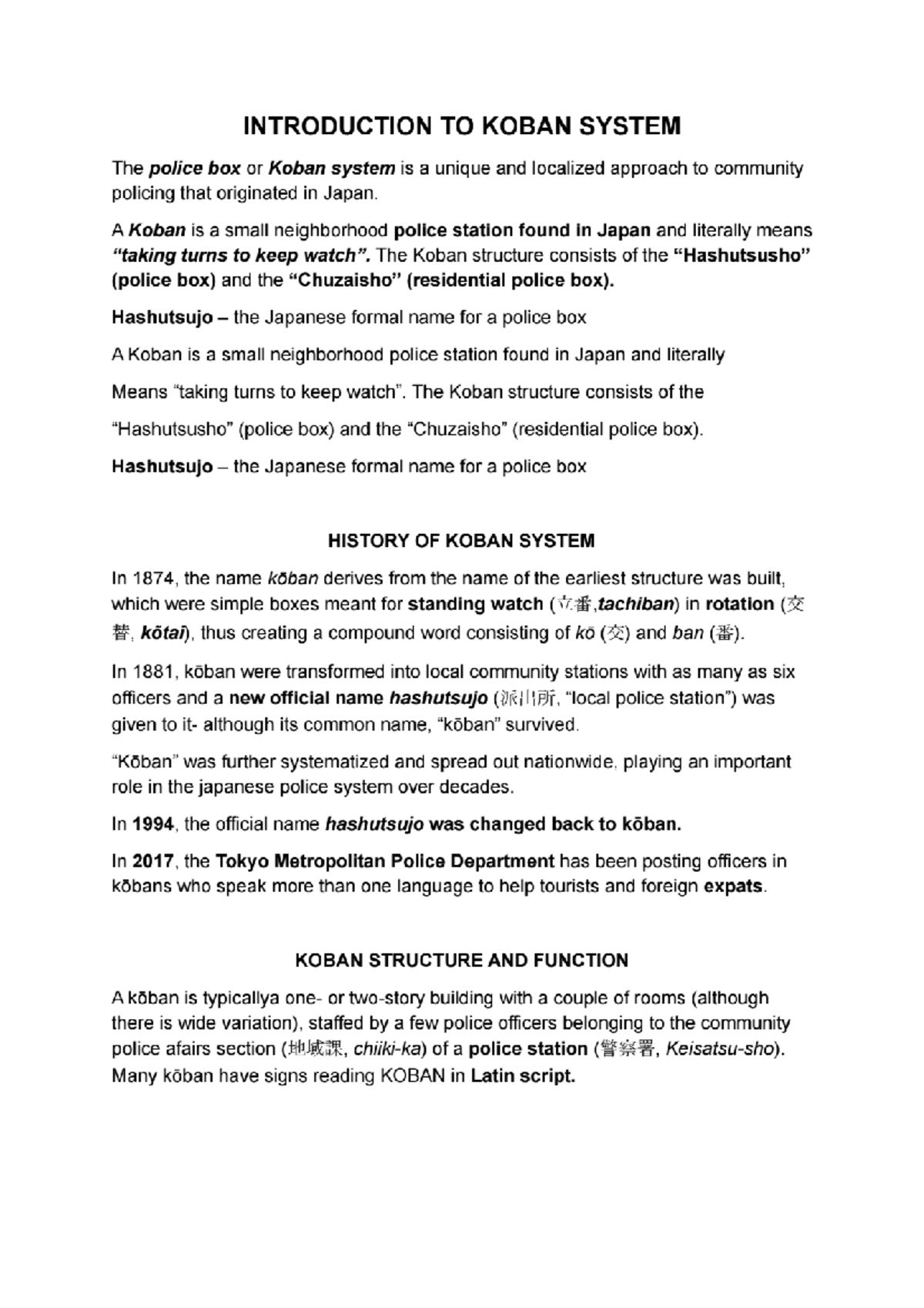 Koban Softcopy report 2 - INTRODUCTION TO KOBAN SYSTEM The police box ...