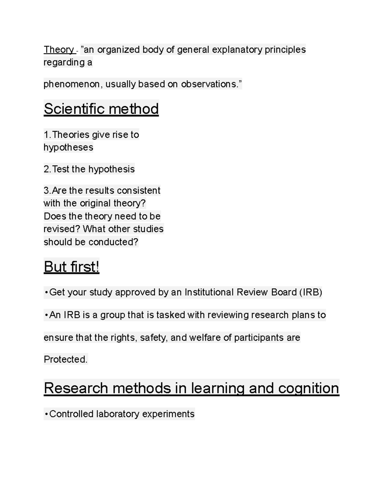 PSY311 - Research Methods Lecture Notes - Theory-”an organized body of ...