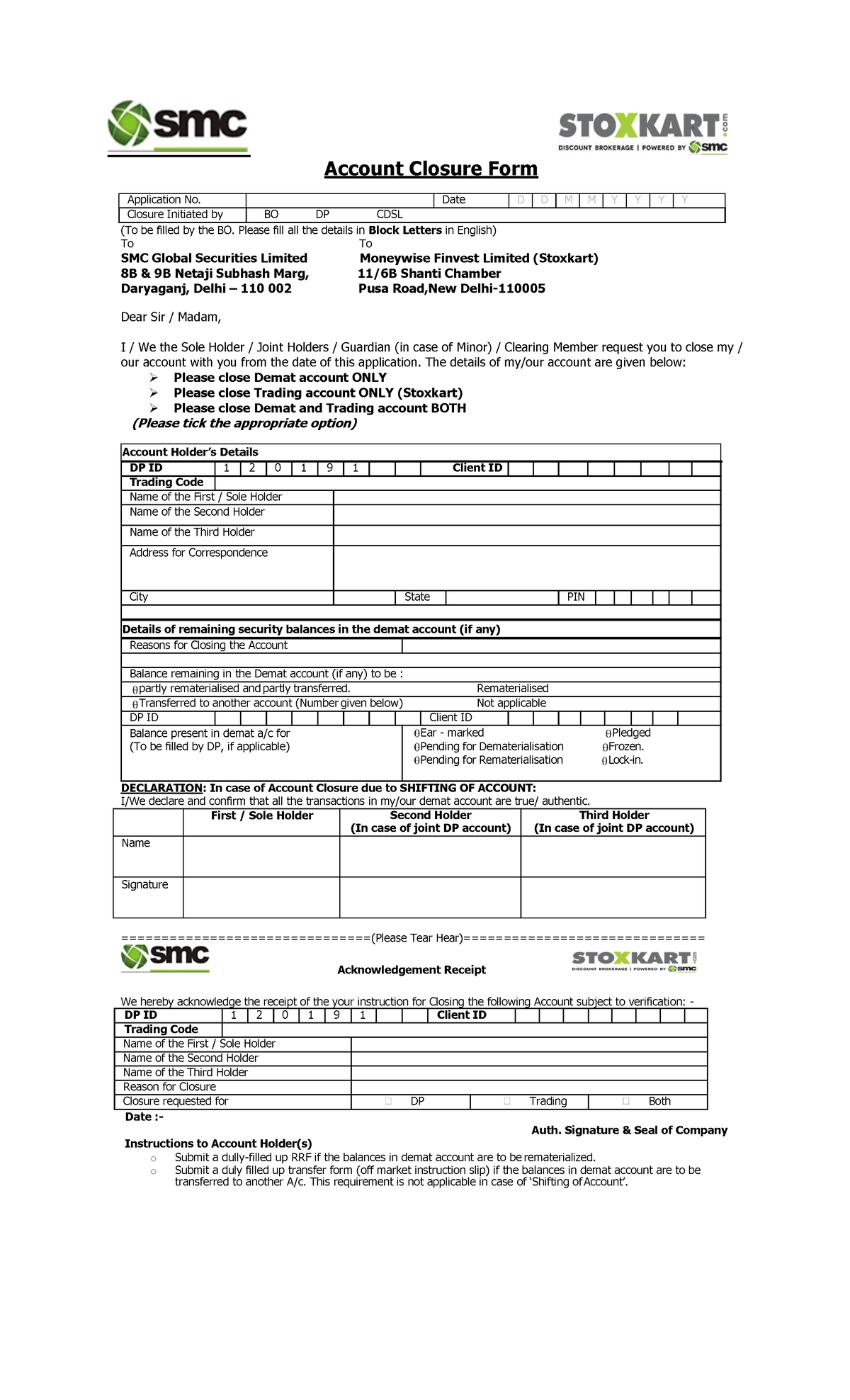 18915 Account Closure Request Form stoxkart Trading - Account Closure ...