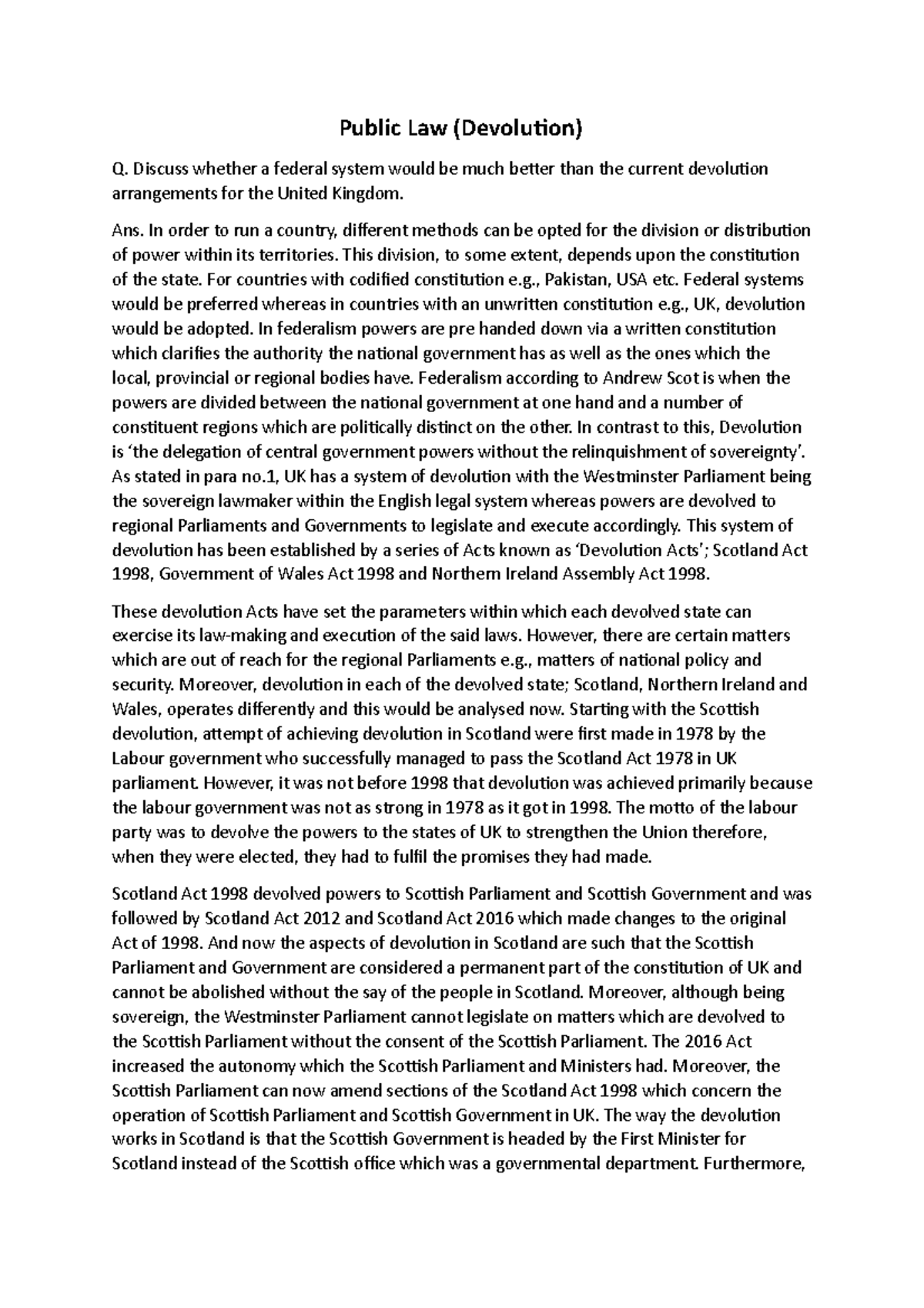 Devolution in the United Kingdom - Public International Law - I - Punjab University - Studocu