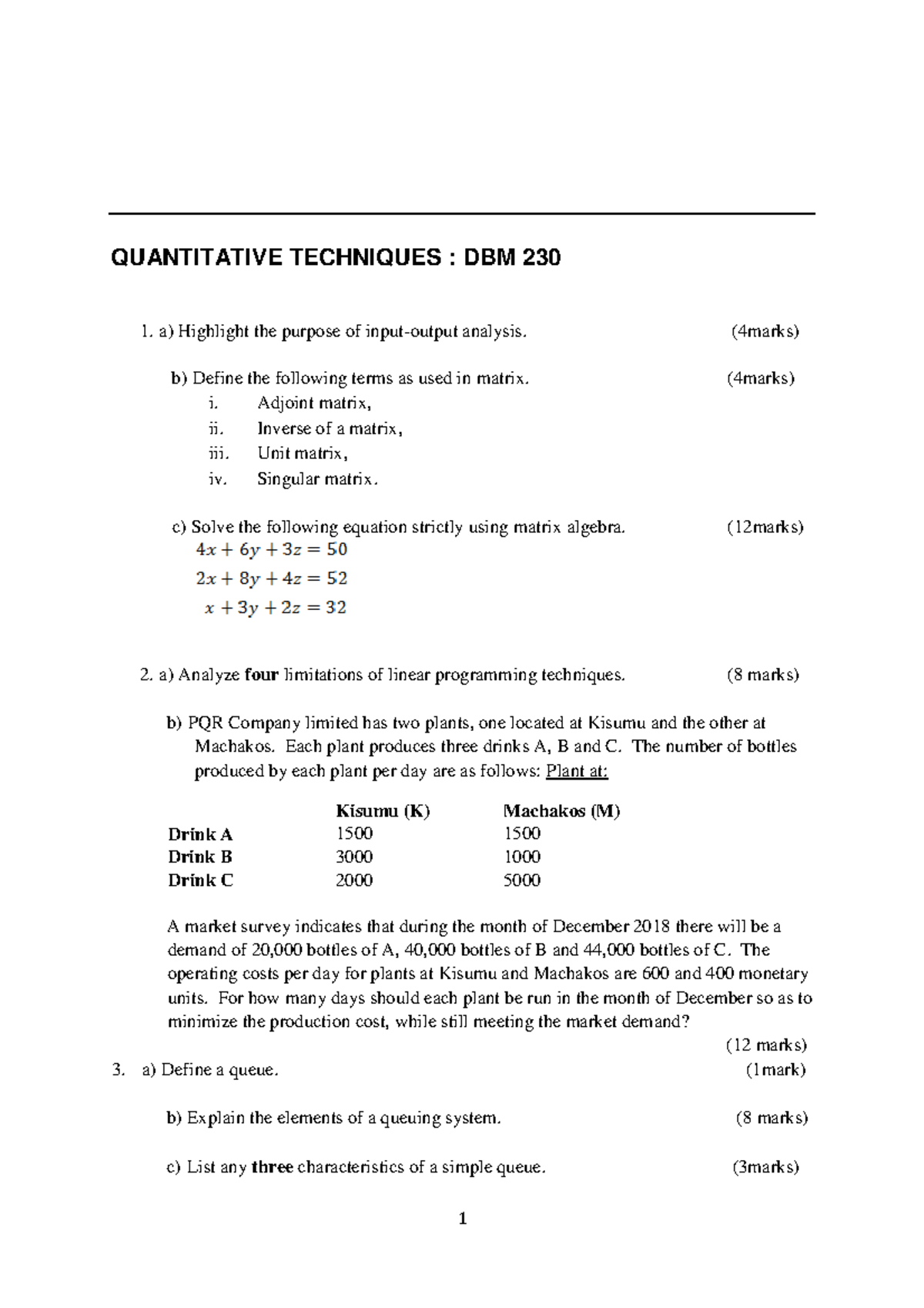 A DBM 230 - Business management unit - QUANTITATIVE TECHNIQUES : DBM ...