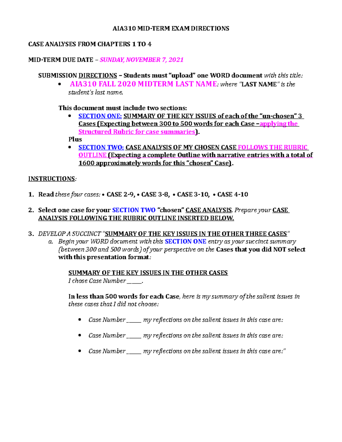 AIA310 FALL 2021 Midterm EXAM Directions WITH Rubrics - ACCT 270 - SSC ...