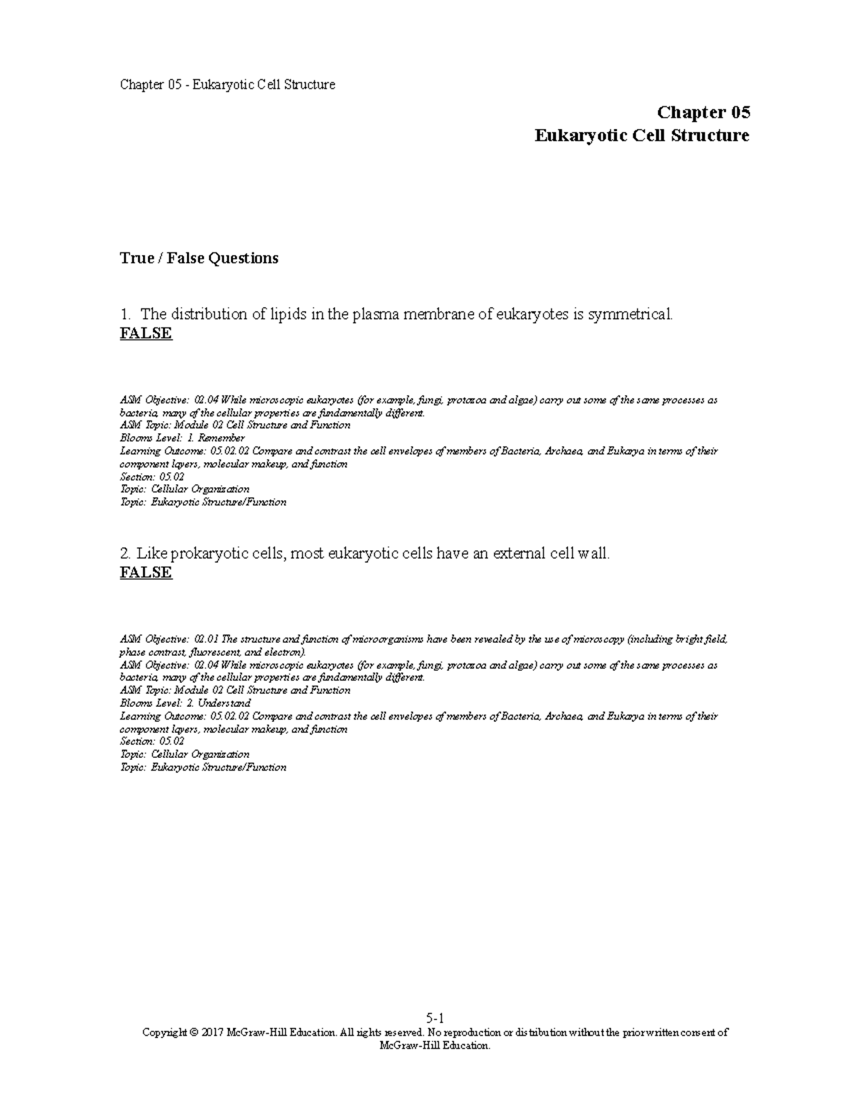 Chap005 - Prescotts 10th Ed. - Chapter 05 Eukaryotic Cell Structure ...