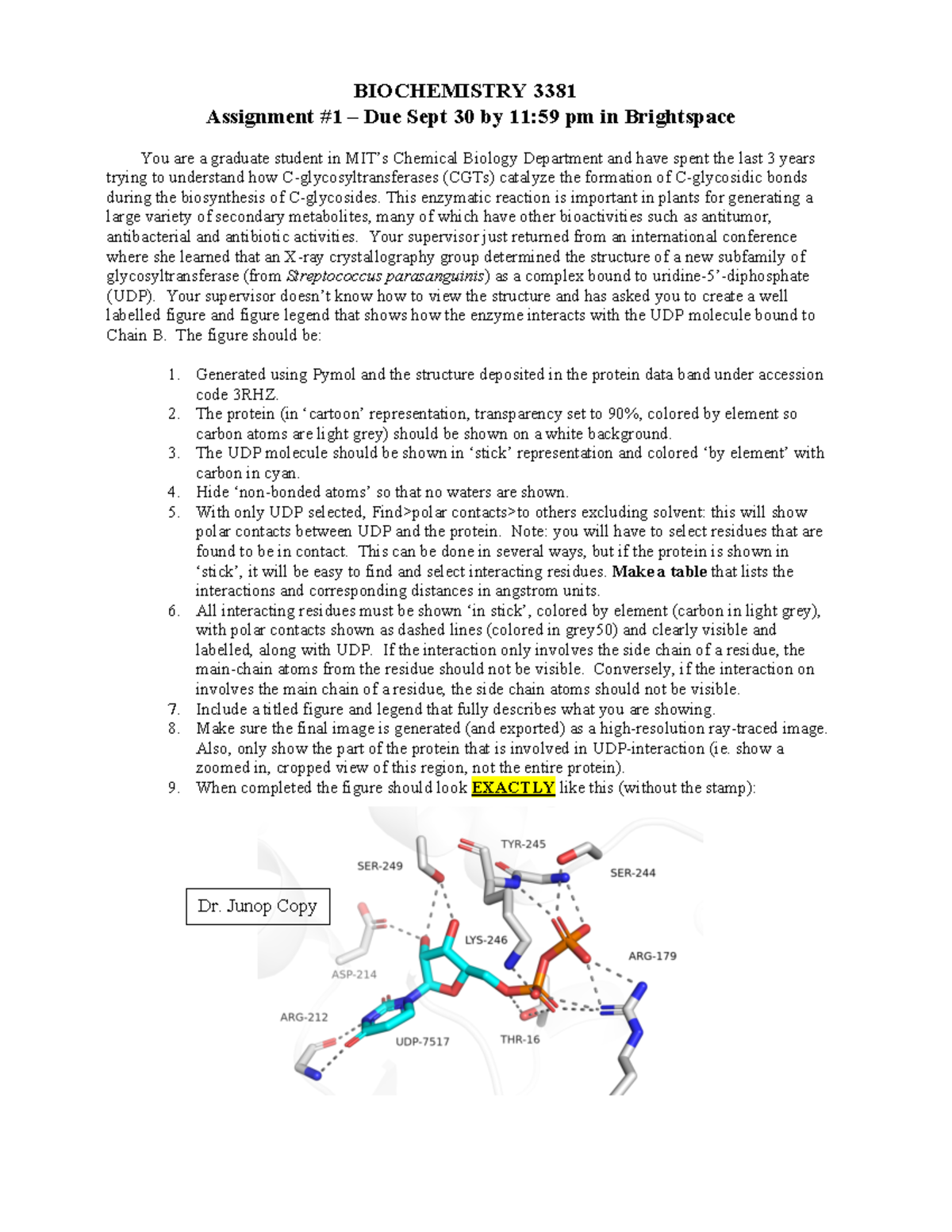 Assignment 1 - BIOCHEMISTRY 3381 Assignment # 1 – Due Sept 30 by 1 1 : ...