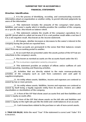 FABM1 TEST 1ST Quarter - Summative Test for Fundamentals in Accountancy ...