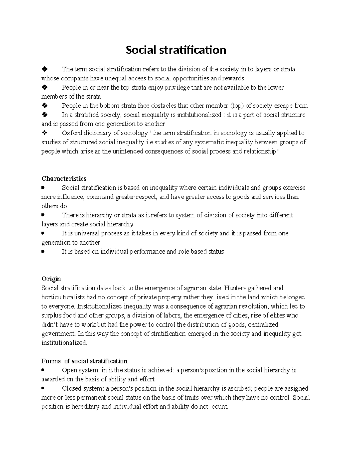 Unit 7 Social stratification - Social stratification The term social ...