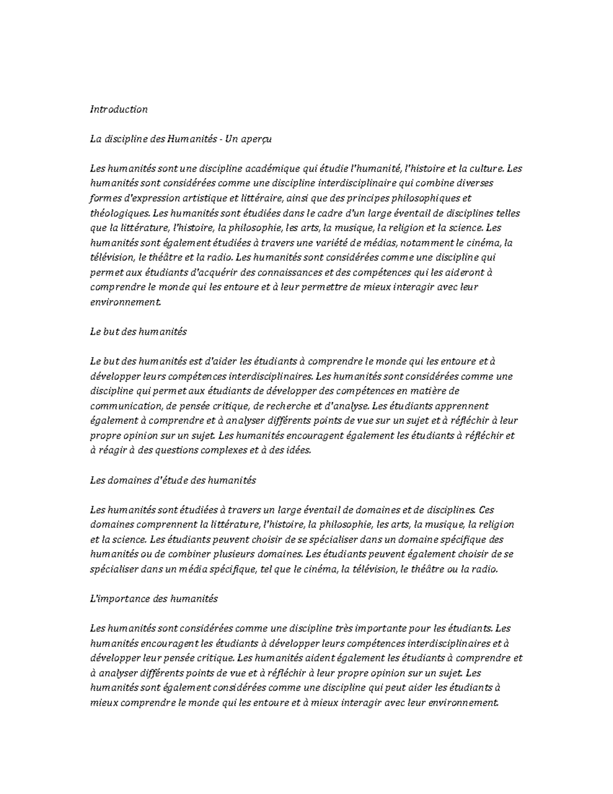 Humanities Study Notes - Introduction La discipline des Humanités - Un ...