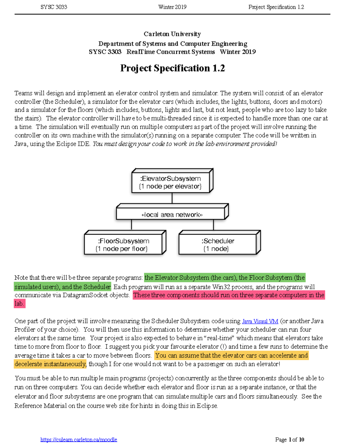 SYSC3303A W19 Project 1 - SYSC 3033 Winter 2019 Project Specification 1 Carleton University ...